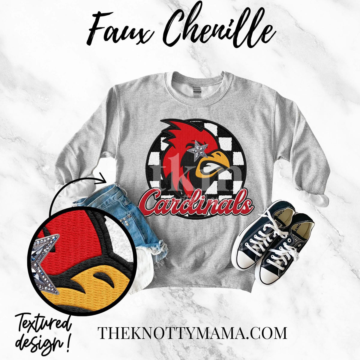 Custom Checkered Faux Chenille Mascot PNG – The Knotty Mama
